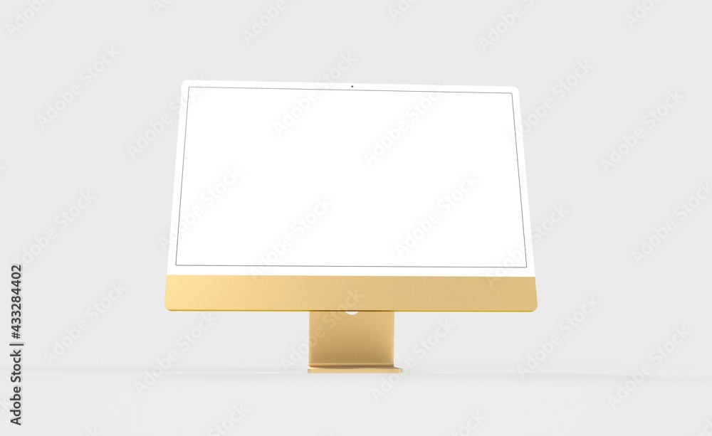 Realistic 3D new display imac Computer, with a white screen, isolated ...