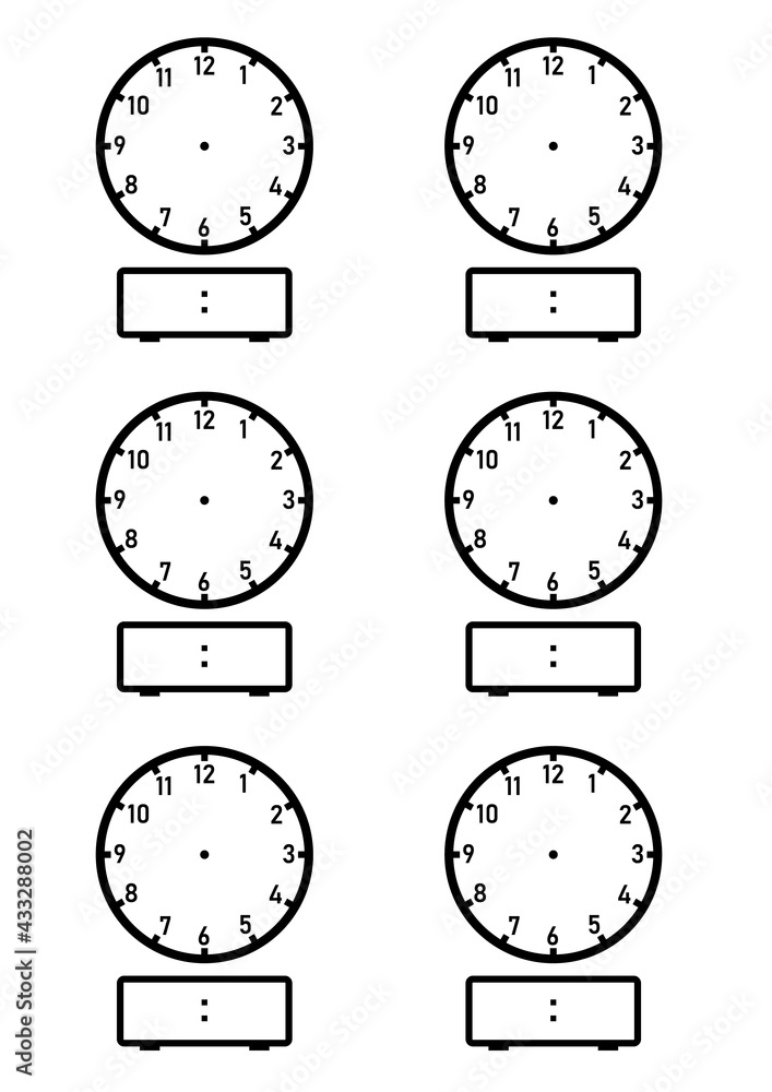 Blank digital and analog clock worksheet. Clipart image Stock Vector ...