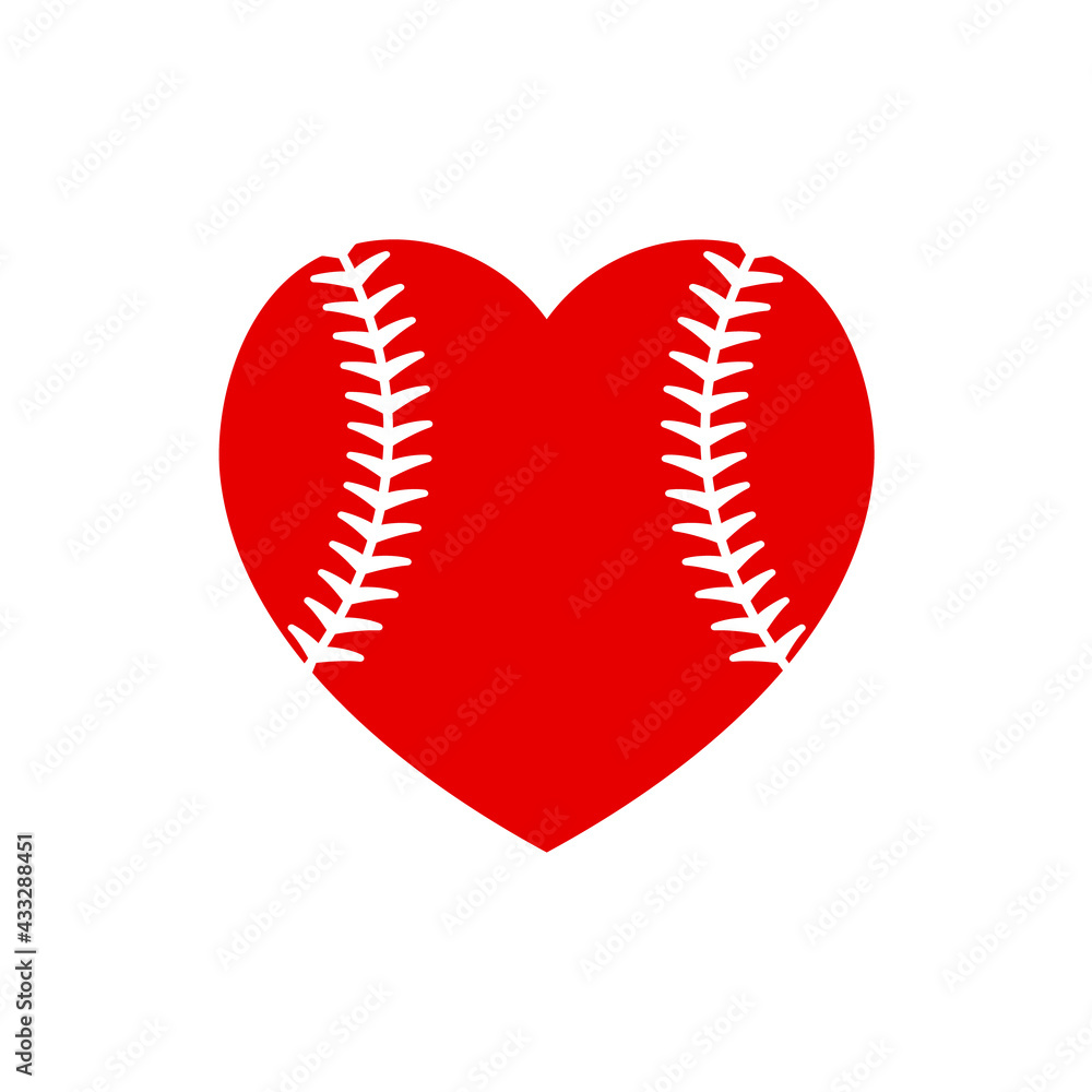 Heart shaped baseball glyph icon. Clipart image isolated on white ...