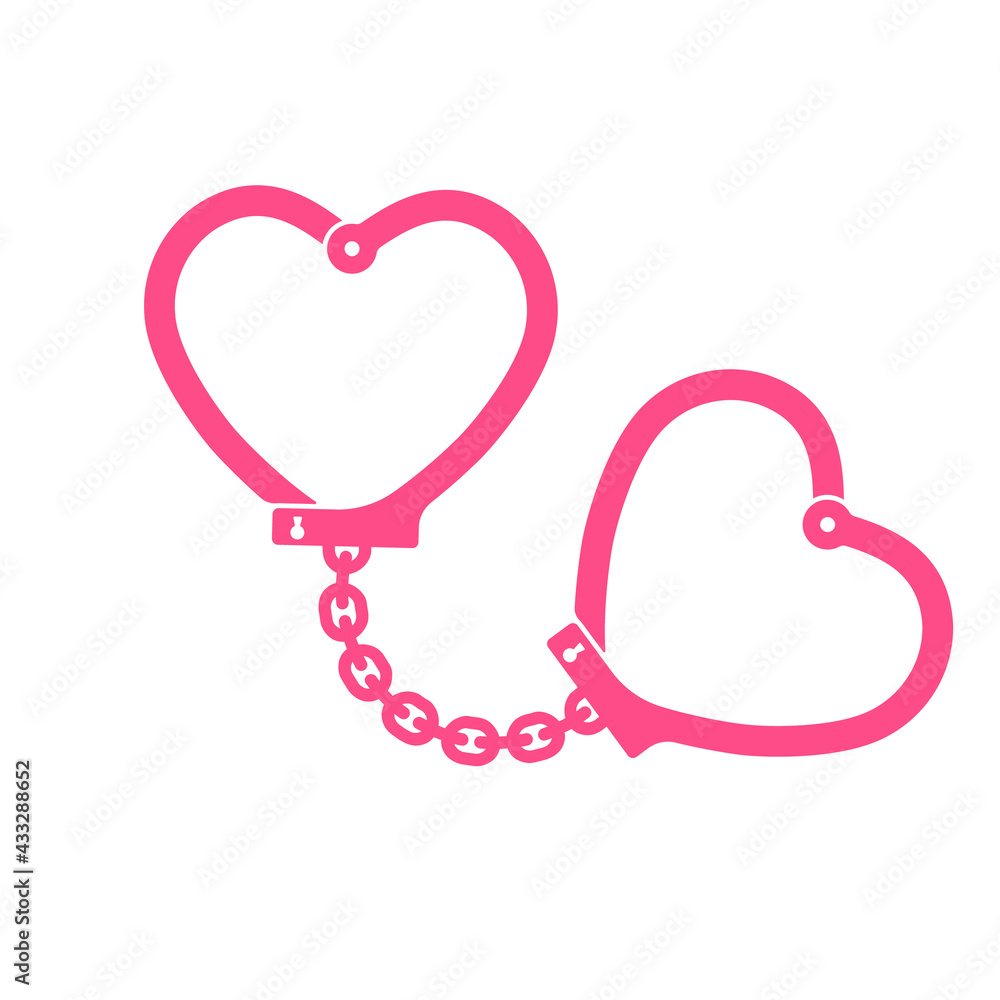Heart shaped handcuffs silhouette icon. Clipart image isolated on white ...