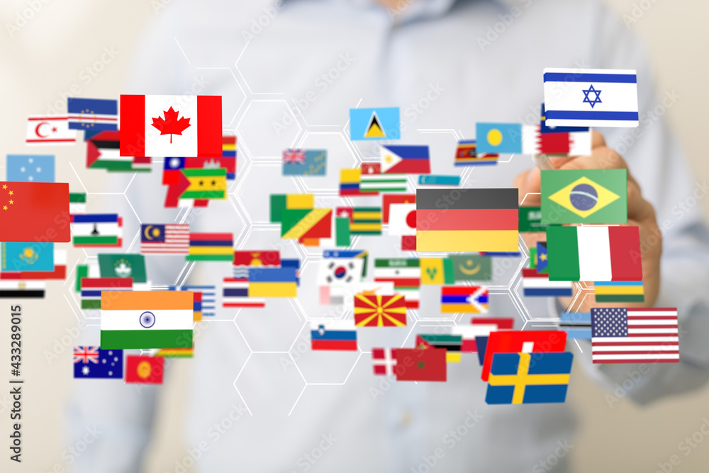 World map with all states and their flags Stock Photo | Adobe Stock