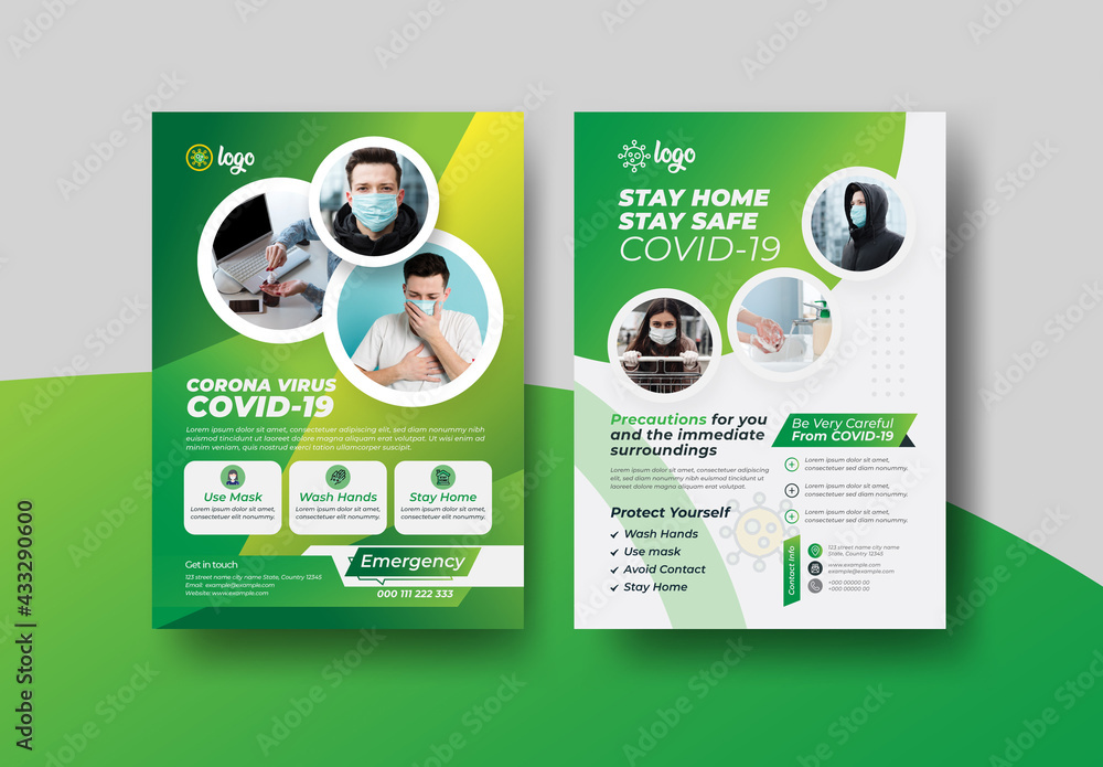Corona Virus Flyer Layout Pack with Green Vector Accents Stock Template ...