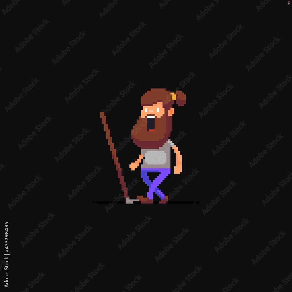 Pixel art male bearded character while stepping on rake Stock Vector ...