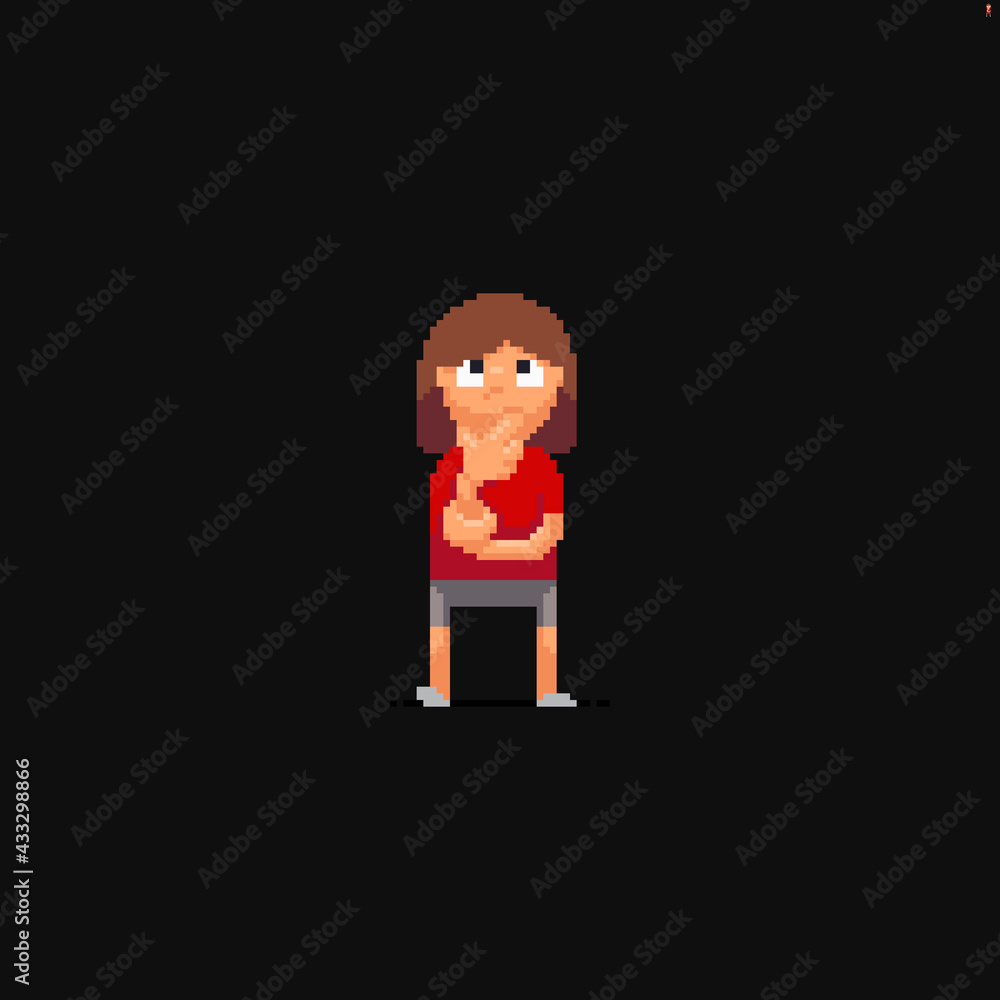 Pixel art cute girl thinking with arm on her chin Stock Vector | Adobe ...