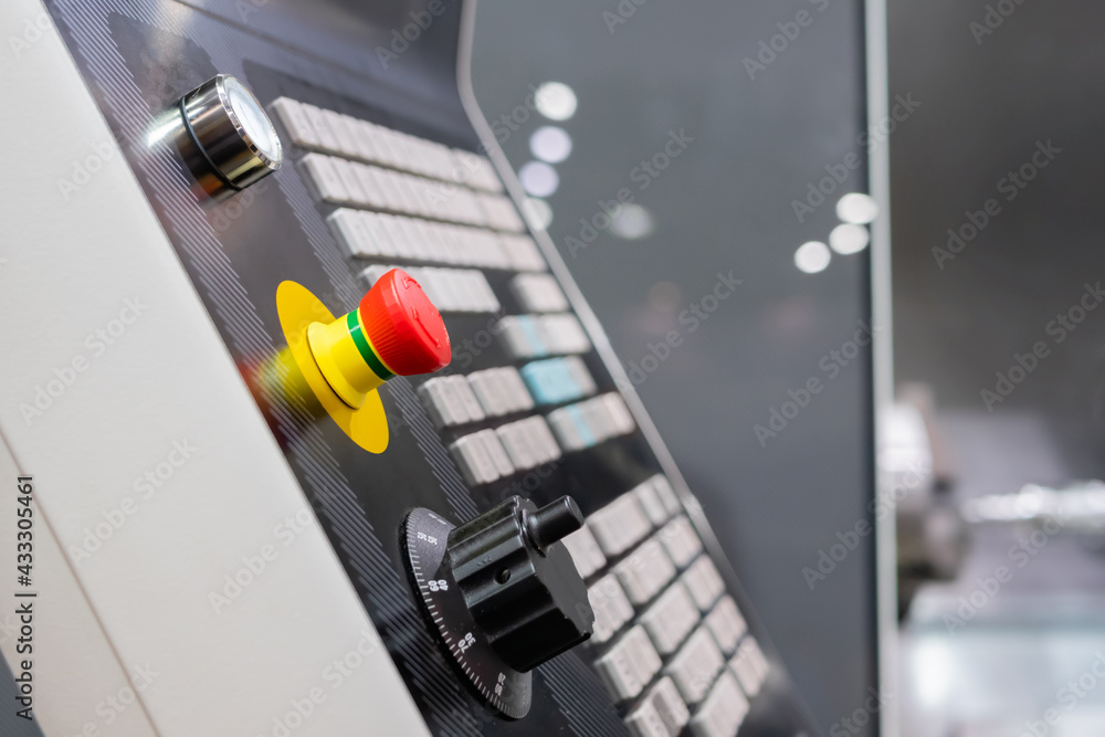 Control panel of cnc turning milling lathe machine at factory, plant ...