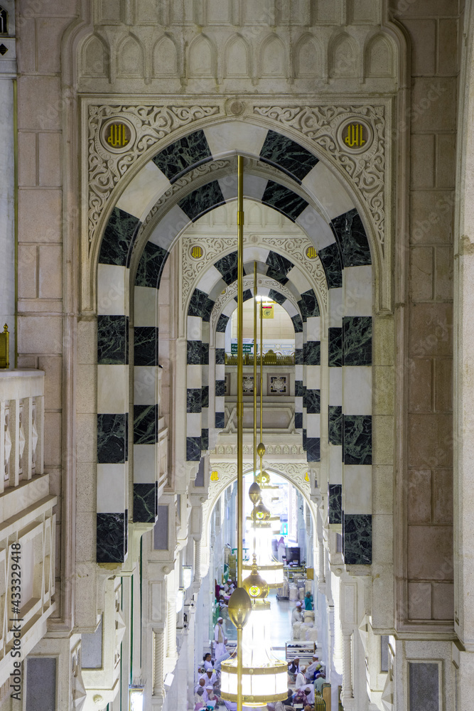 Islamic art in architecture. Interior view of Masjid al Haram. Mecca ...