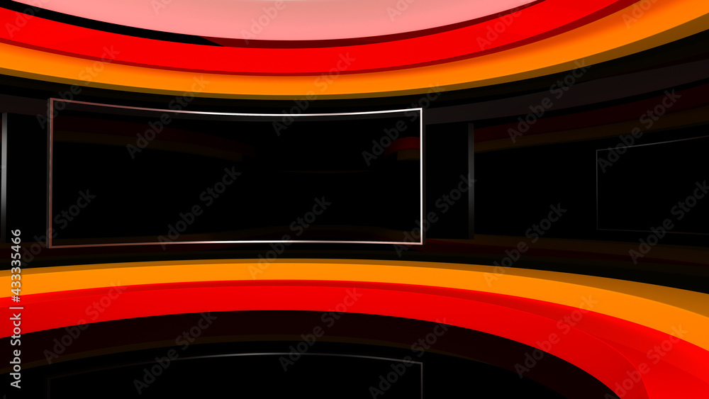 Tv Studio. Backdrop for TV shows . TV on wall. News studio. Red and ...