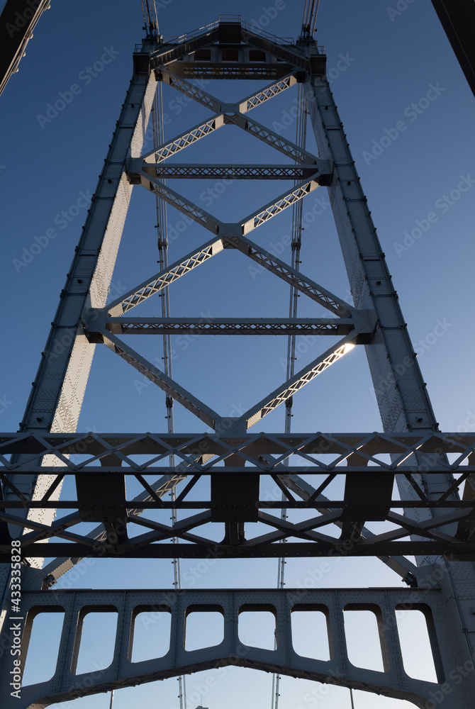 estrutura da ponte suspensa e Torre e o sistema de barras de olhal da ... estrutura da ponte suspensa e Torre e o sistema de barras de olhal da ...