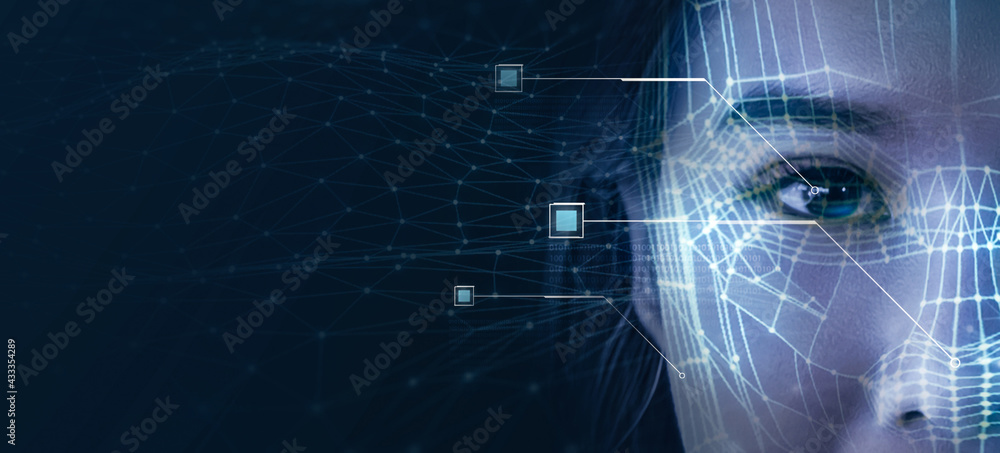 Face detection AI technology, facial recognition security user ...