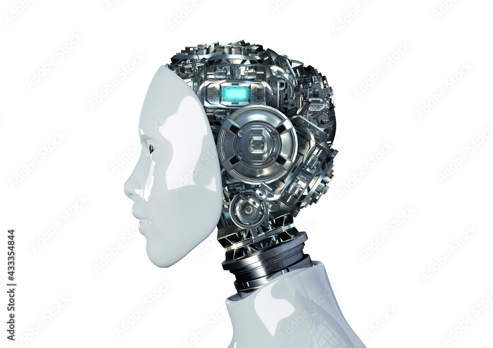 humanoid robot head with internal cyber mechanical artificial brain ...