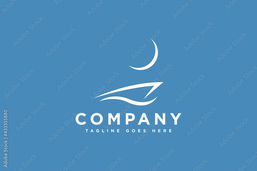 Ship silhouette with moon logo design illustration. Ship logo design ...