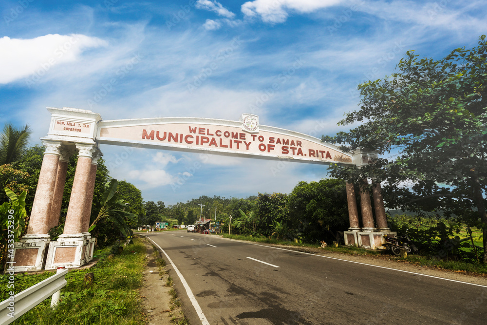 Santa Rita, Samar, Philippines - Jan 2019: The welcome arch of the town ...