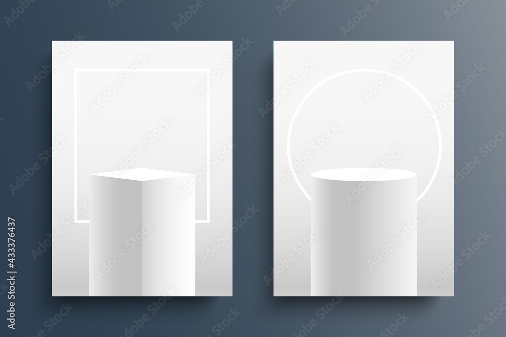 Round and square empty podium, pedestal or platform. Gallery geometric ...