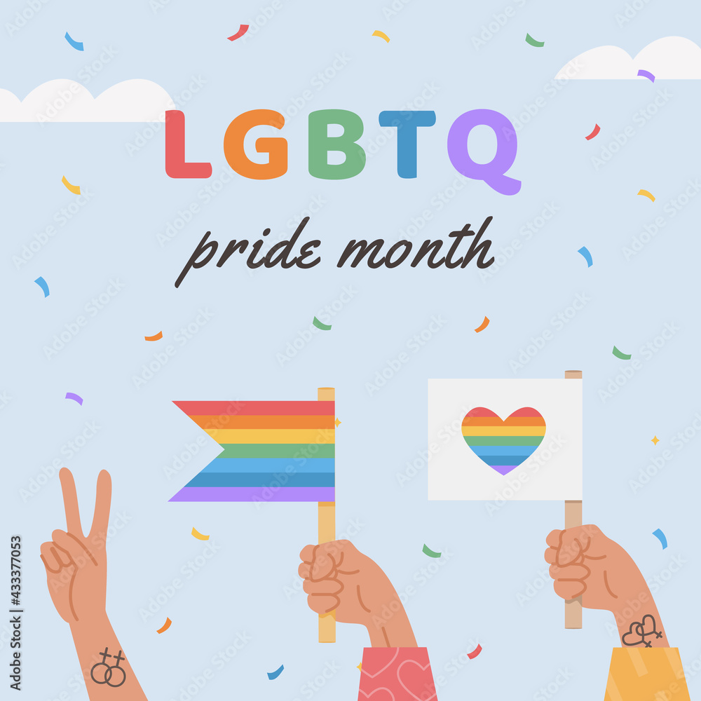 Vector Square Banner with LGBTQ symbols. Social media post, stories ...