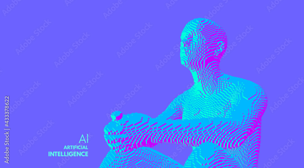 Man is thinking. Digital technology background. Voxel art. 3D vector ...