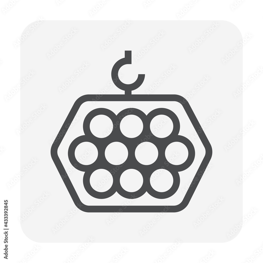 Steel pipe and crane lifting vector icon. Group pile of pipe product ...
