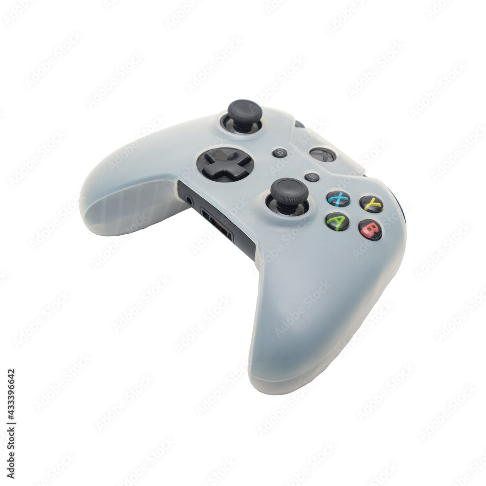 Black Microsoft XBOX One controller with case isolated on a white ...