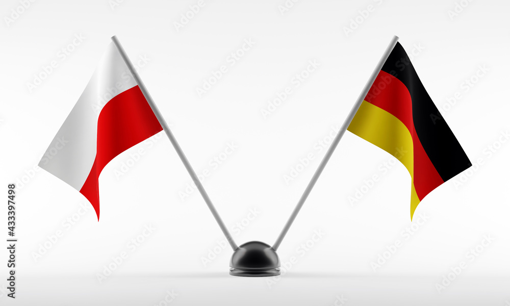 Stand with two national flags. Flags of Poland and Germany. Isolated on ...