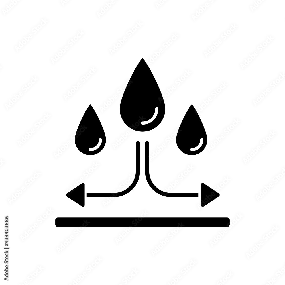 Water repellent fabric feature on fabric black glyph icon. Rain proof ...