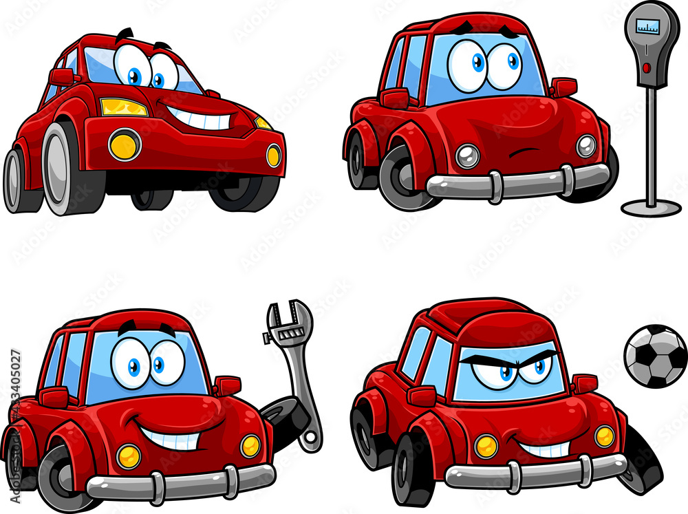 Red Car Cartoon Character Poses. Vector Collection Set Isolated On ...