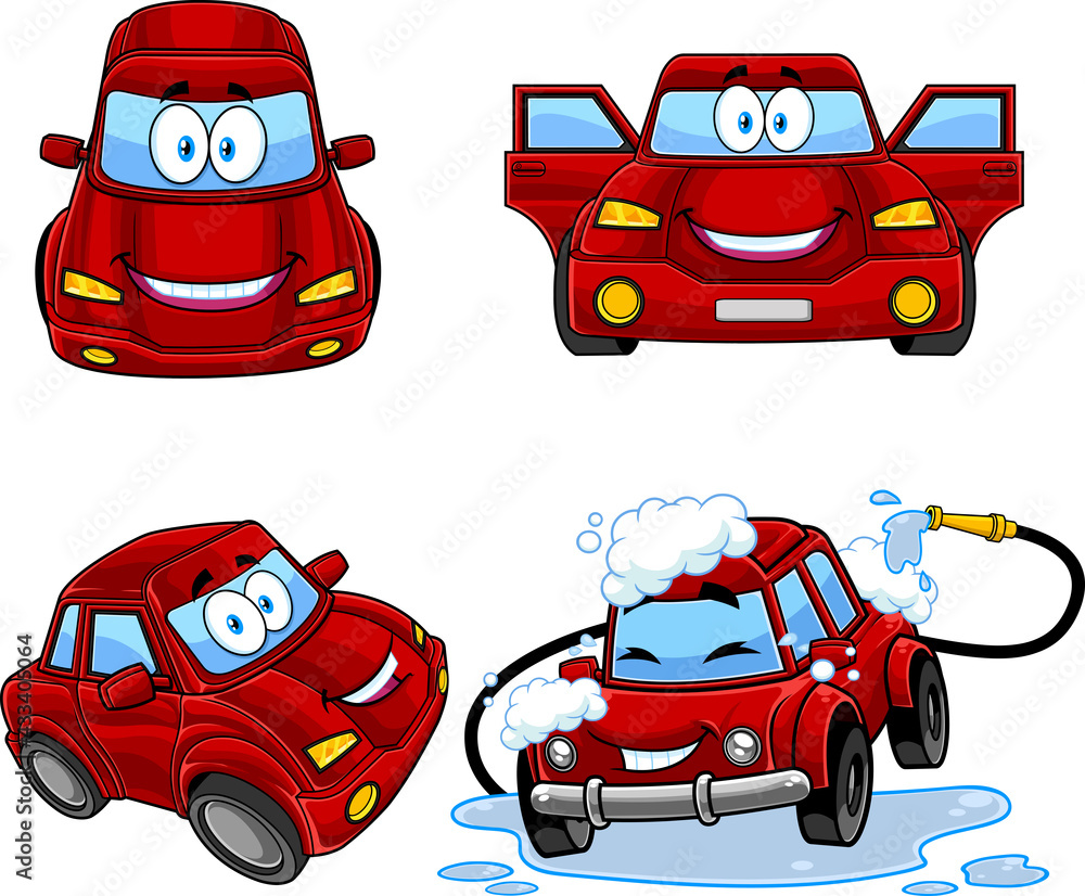 Red Car Cartoon Character Poses. Vector Collection Set Isolated On ...
