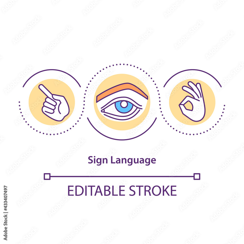 Sign language concept icon. Hands and face movements expression idea ...
