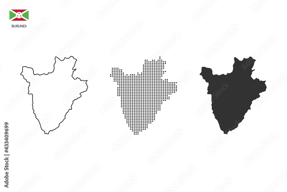 3 versions of Burundi map city vector by thin black outline simplicity ...
