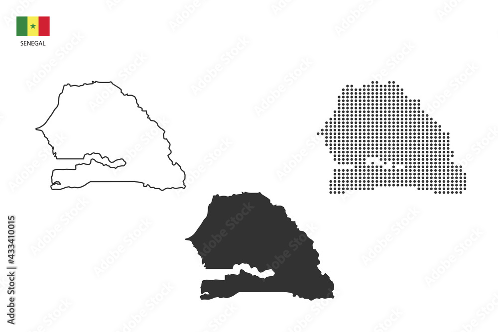 3 versions of Senegal map city vector by thin black outline simplicity ...