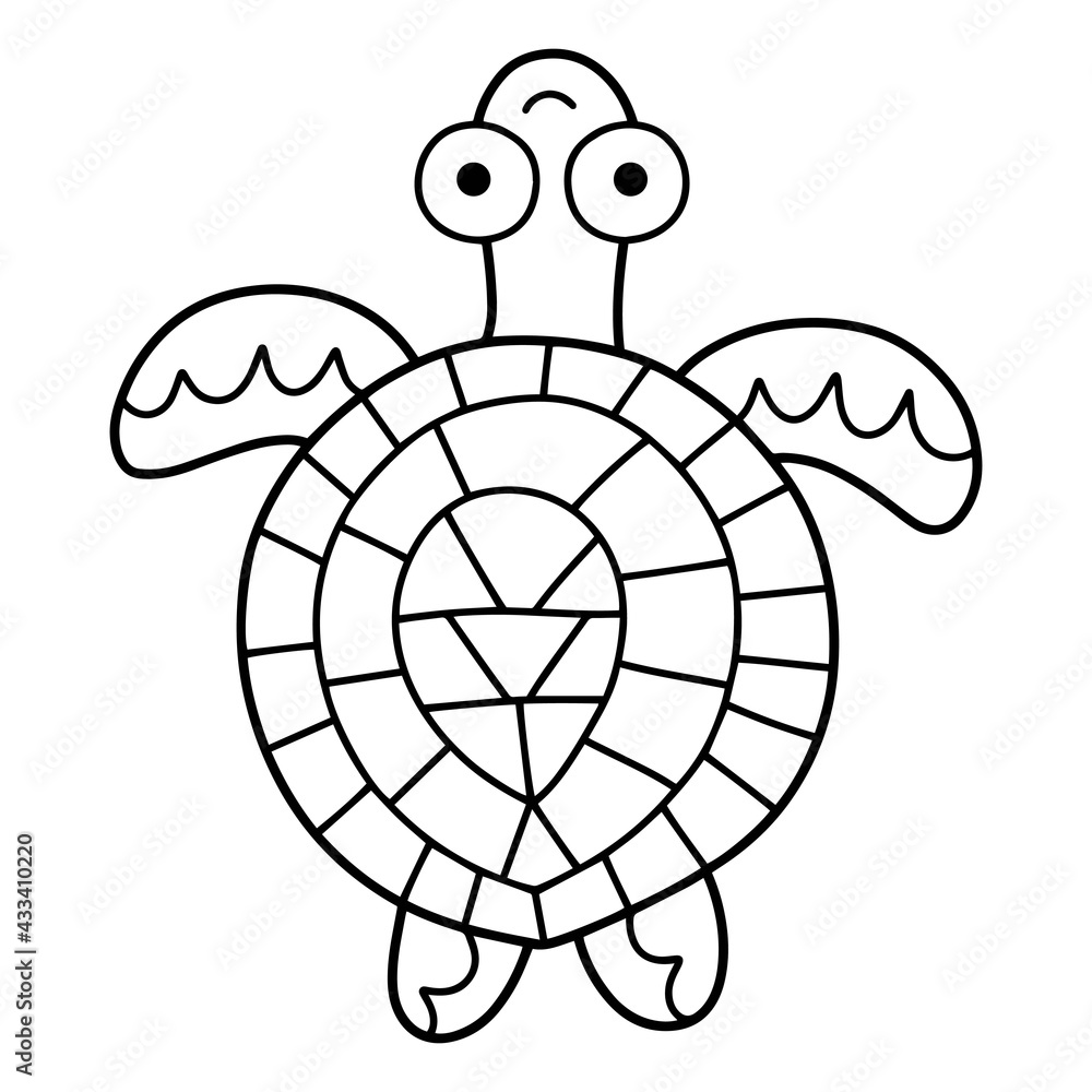 Funny cartoon turtle hand-drawn stock vector illustration. Happy doodle ...