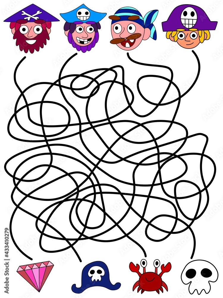 Who gets what - pirate maze game for children stock vector illustration ...