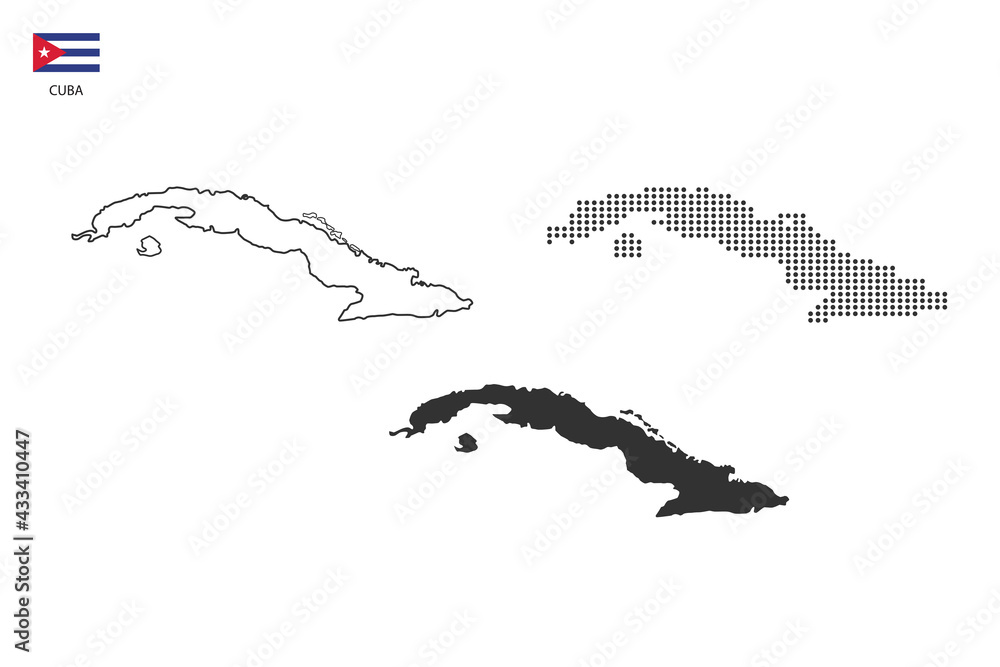 3 versions of Cuba map city vector by thin black outline simplicity ...