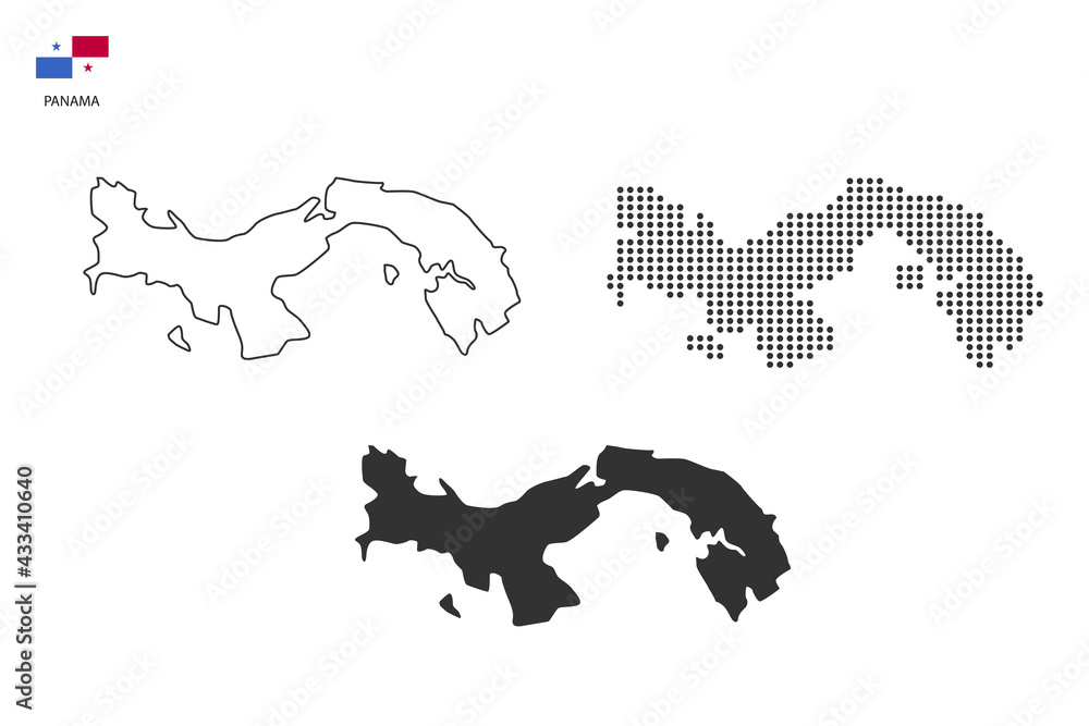 3 versions of Panama map city vector by thin black outline simplicity ...