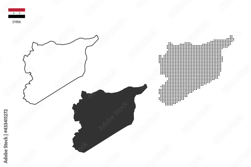3 versions of Syria map city vector by thin black outline simplicity ...