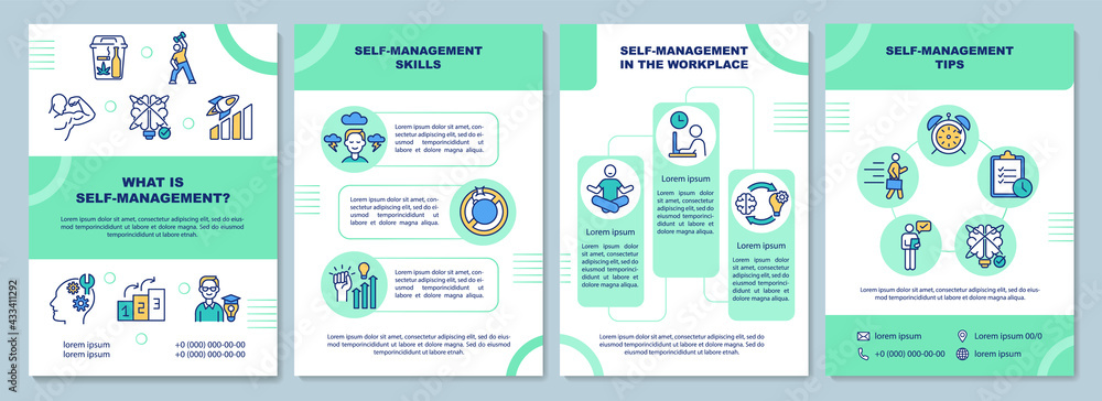Self management brochure template. Boost productivity at work. Flyer ...