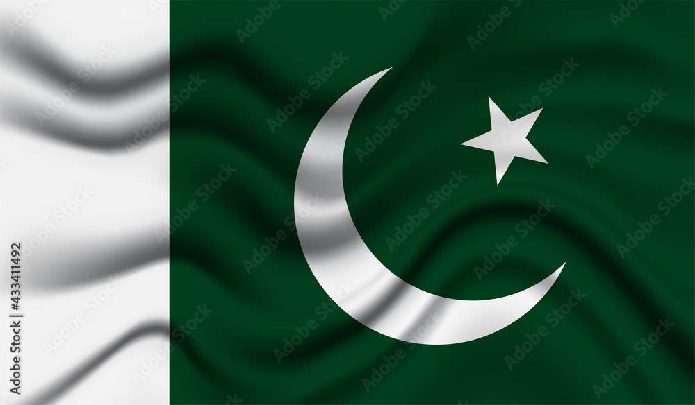 Abstract waving flag of Pakistan with curved fabric background ...