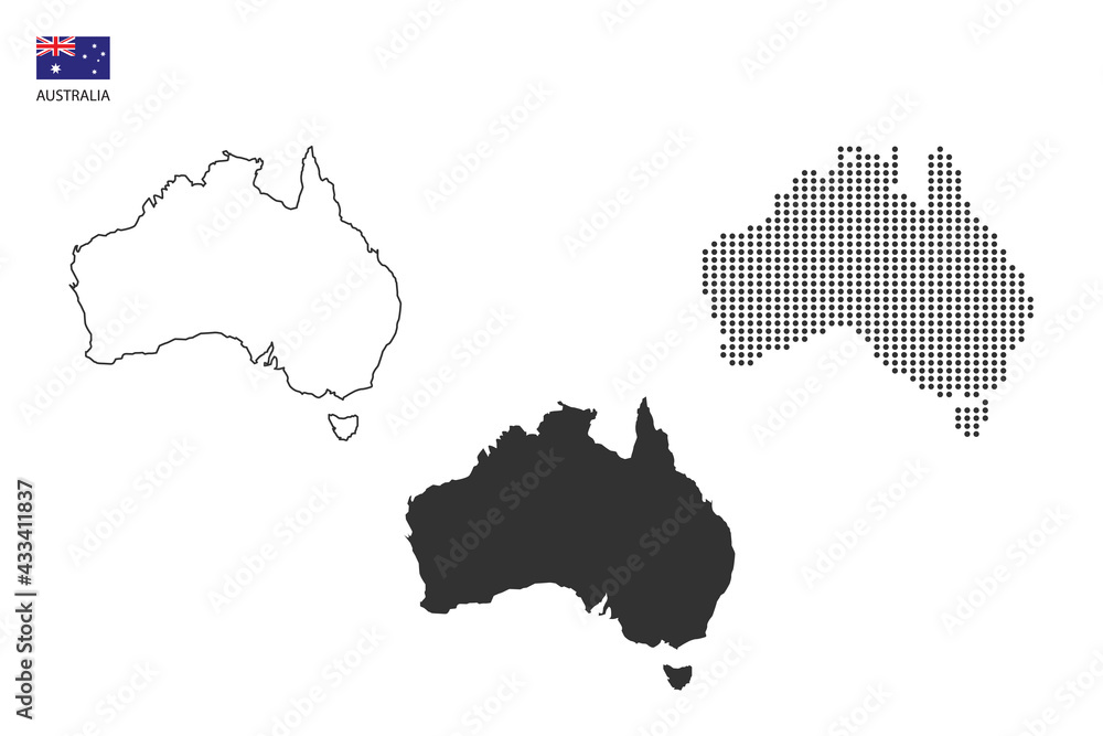 3 versions of Australia map city vector by thin black outline ...