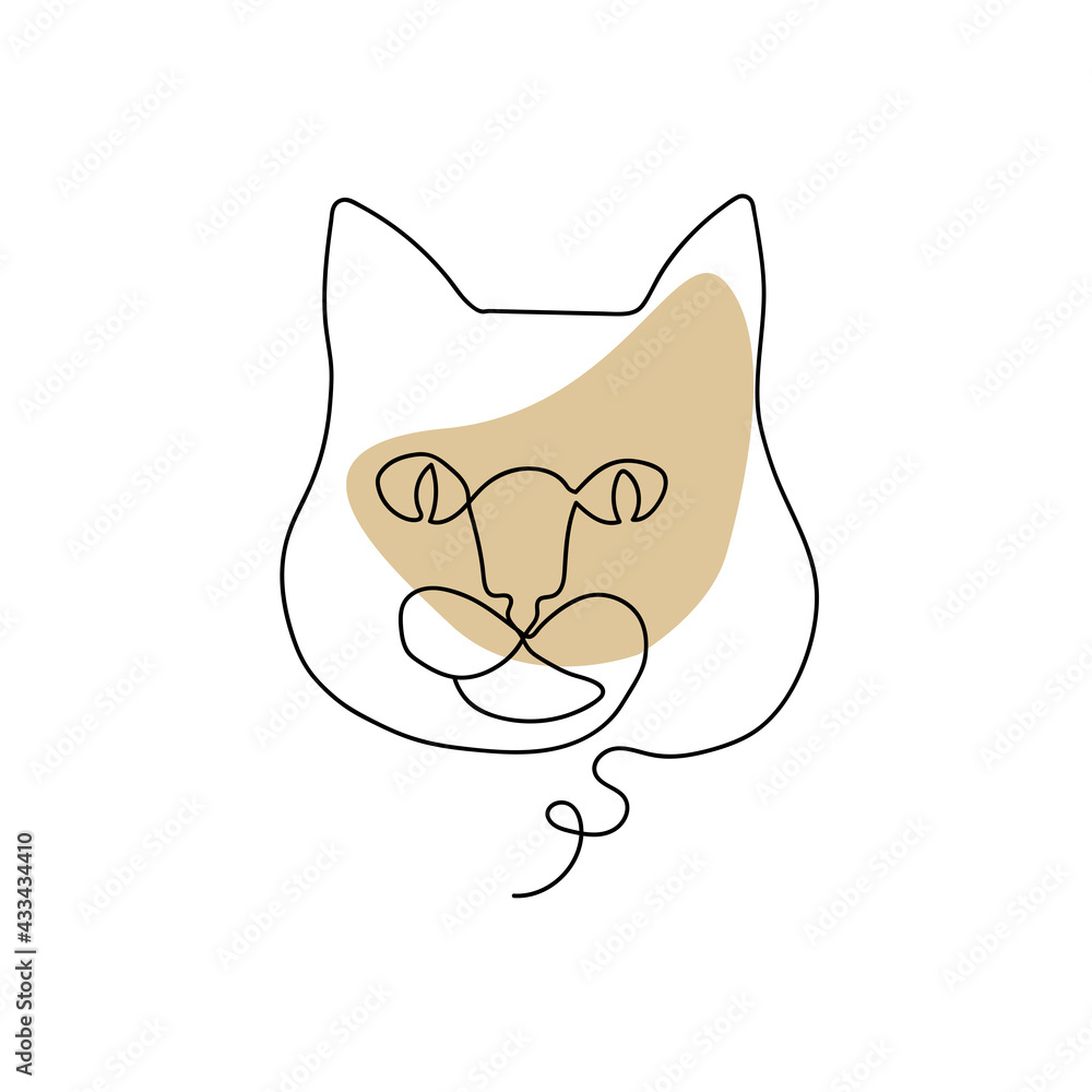 Continuous line drawing cat. The cat's face drawn in one line. Thick ...