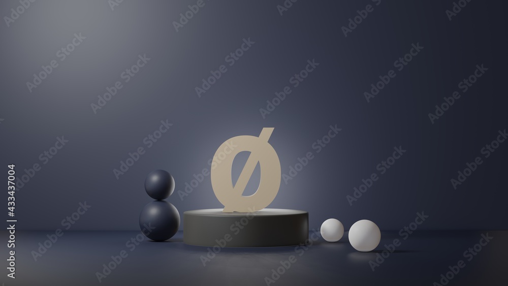 Theta symbol in 3D style. 3D illustration of physics sign in podium and ...