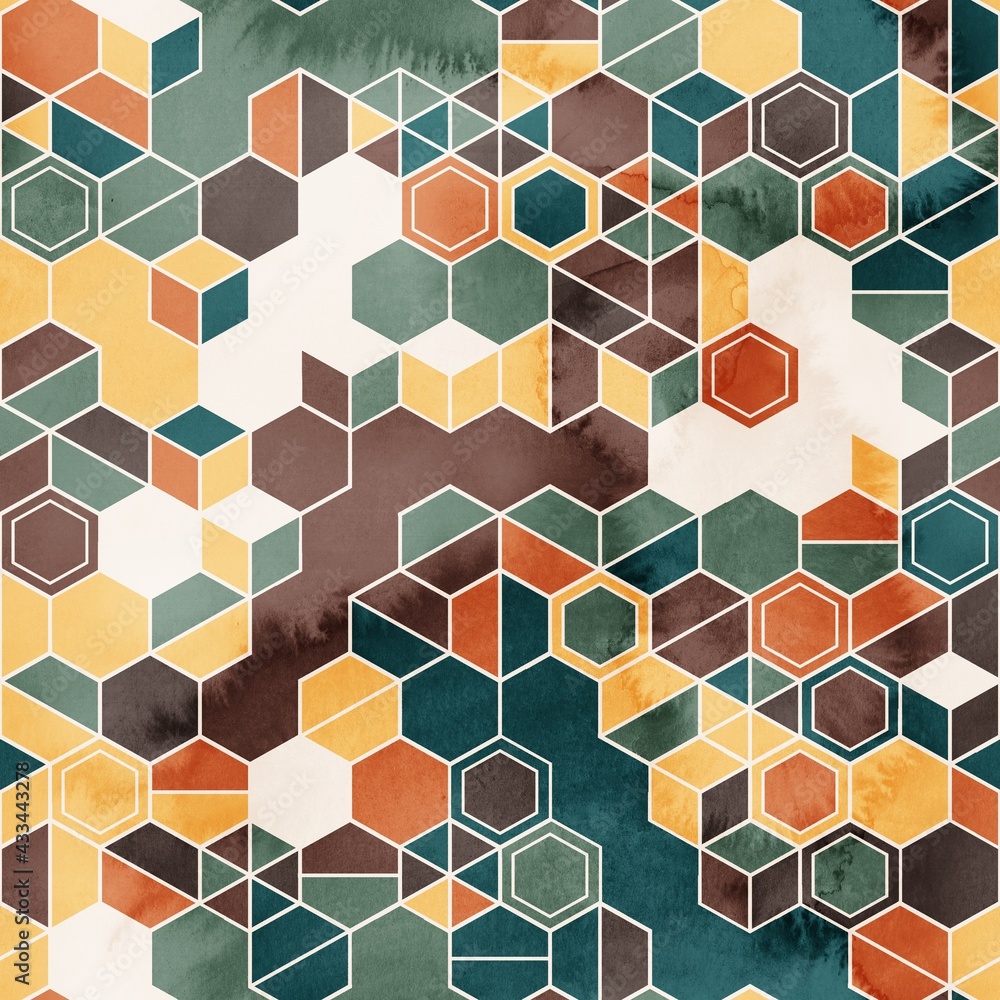 Seamless pattern of hexagons in random colors in watercolor. High ...