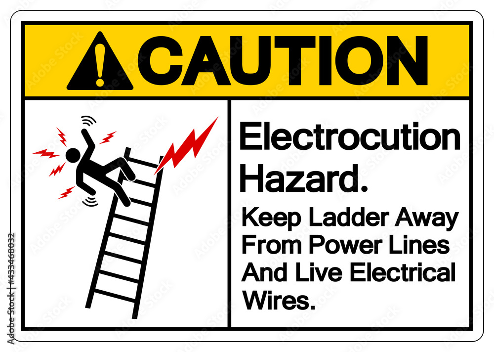 Poster Caution Electrocution Hazard Keep Ladder Away From Power Lines ...