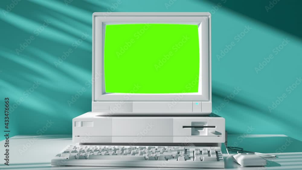 80s Style Old School Computer with Green Screen Technology. Retro Pc ...