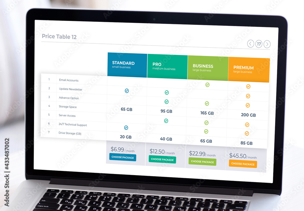 Product Features with Pricing Table Layout Options Stock Template ...