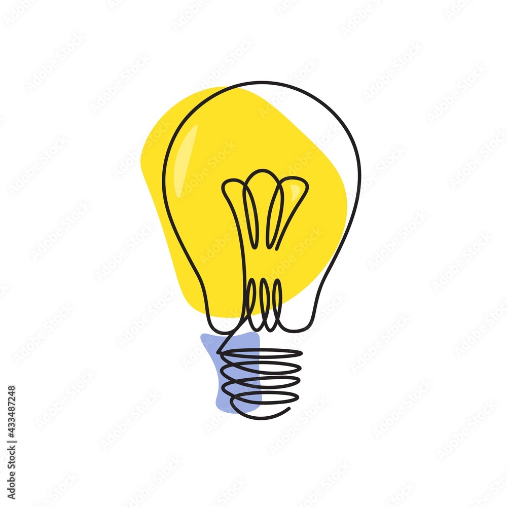 Light bulb. One line bulb. Single line illustration. Lamp art Stock ...