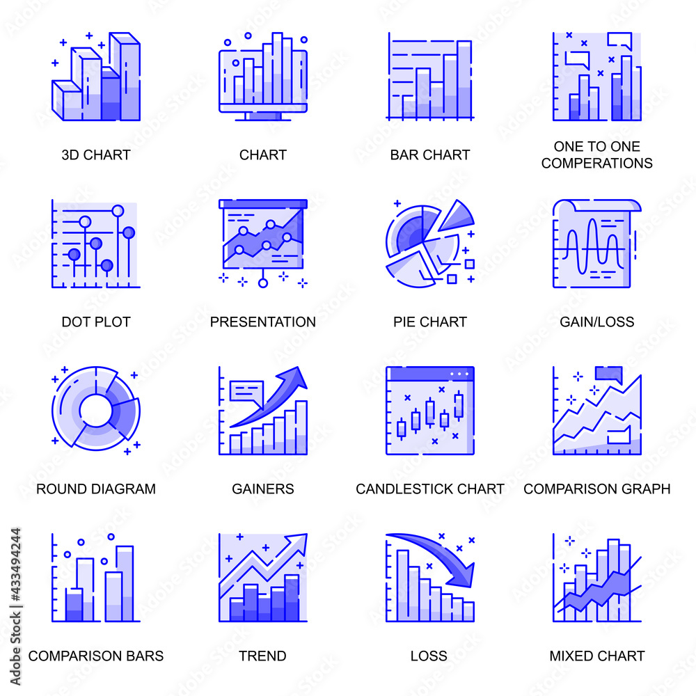 Diagram and Chart web flat line icons set. Pack outline pictogram of ...