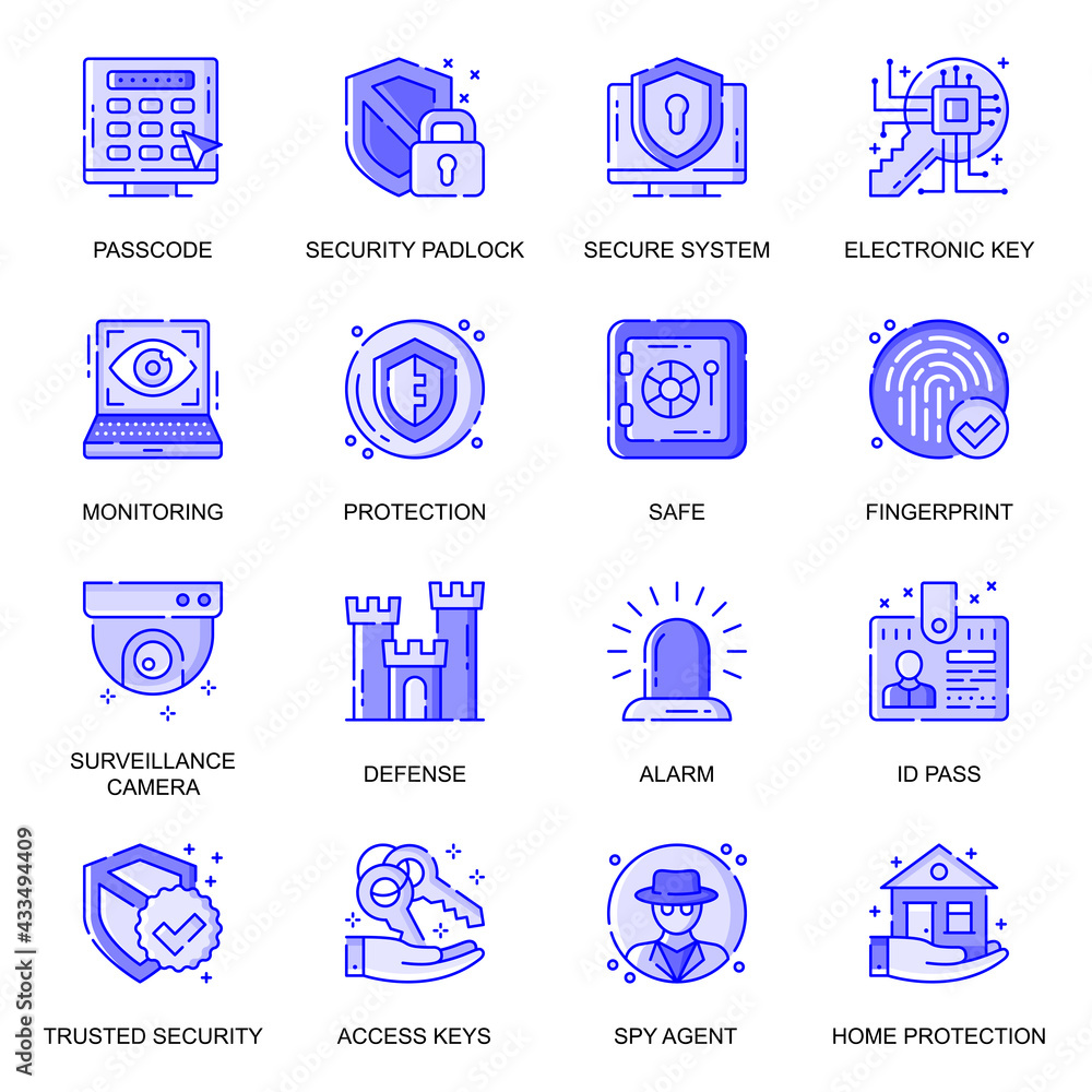 Security web flat line icons set. Pack outline pictogram of secure ...