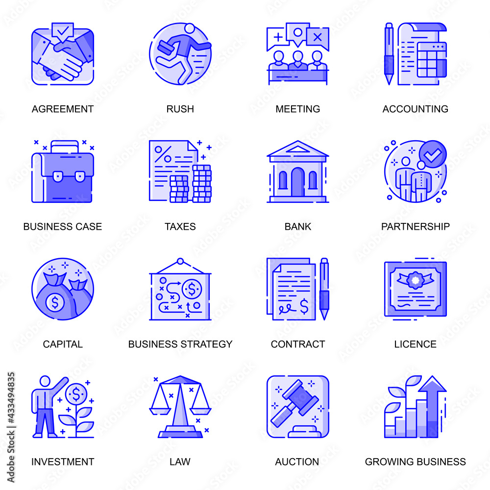 Business web flat line icons set. Pack outline pictogram of agreement ...