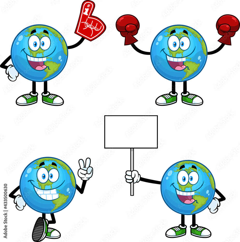 Earth Globe Cartoon Character Poses. Vector Collection Set Isolated On ...