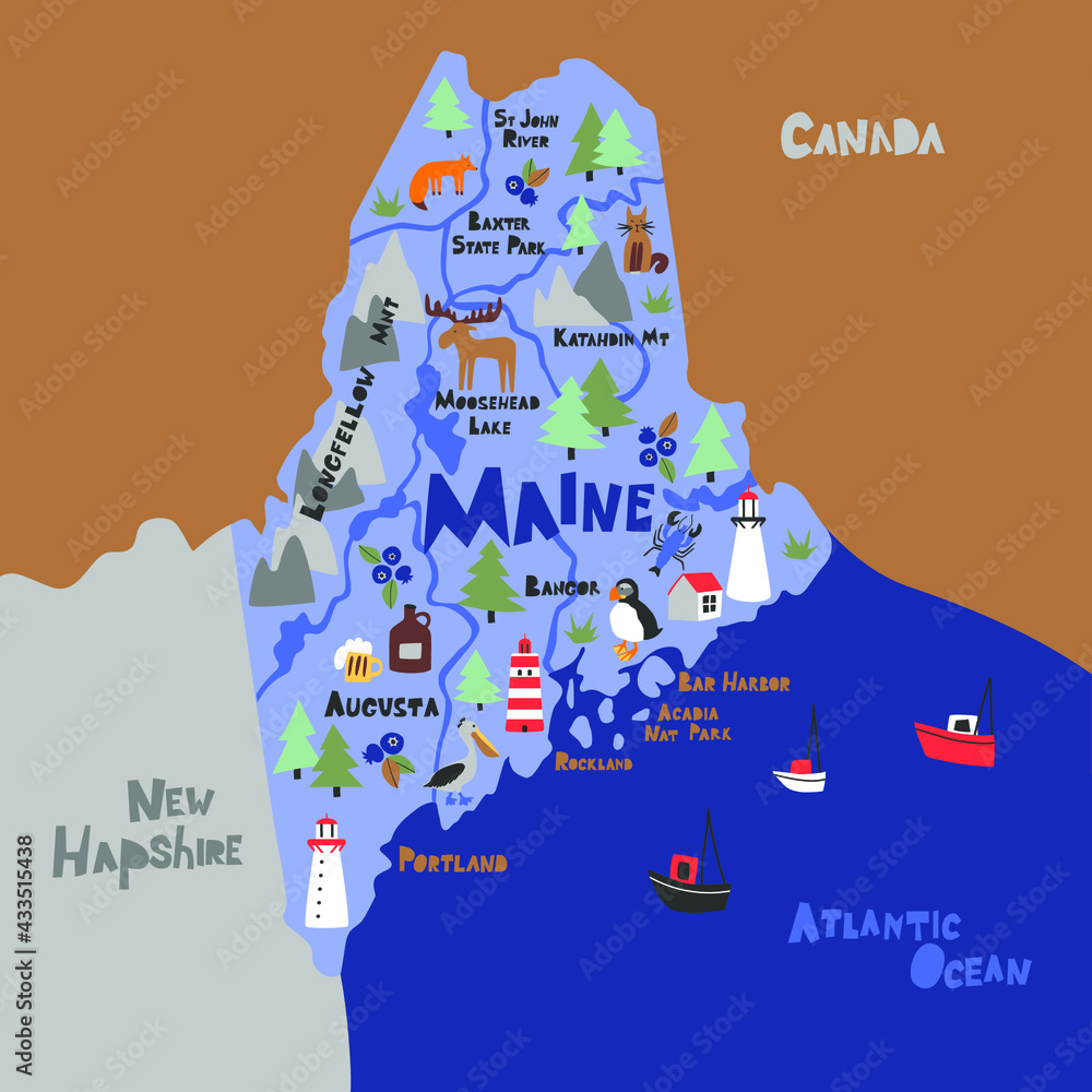 Maine infographic flat hand drawn vector illustration. American state ...