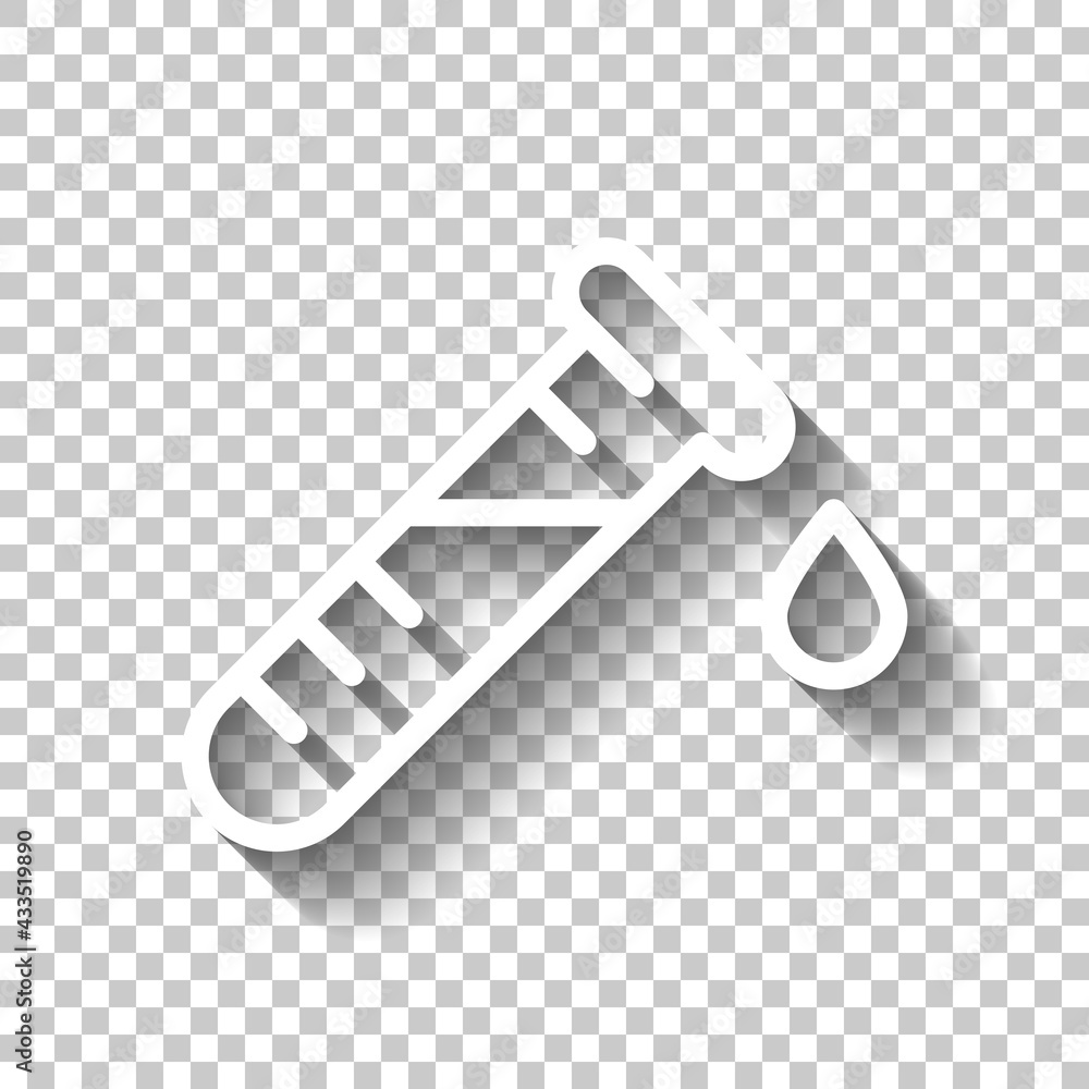 Test tube with blood, medical logo, simple icon. White linear icon with ...