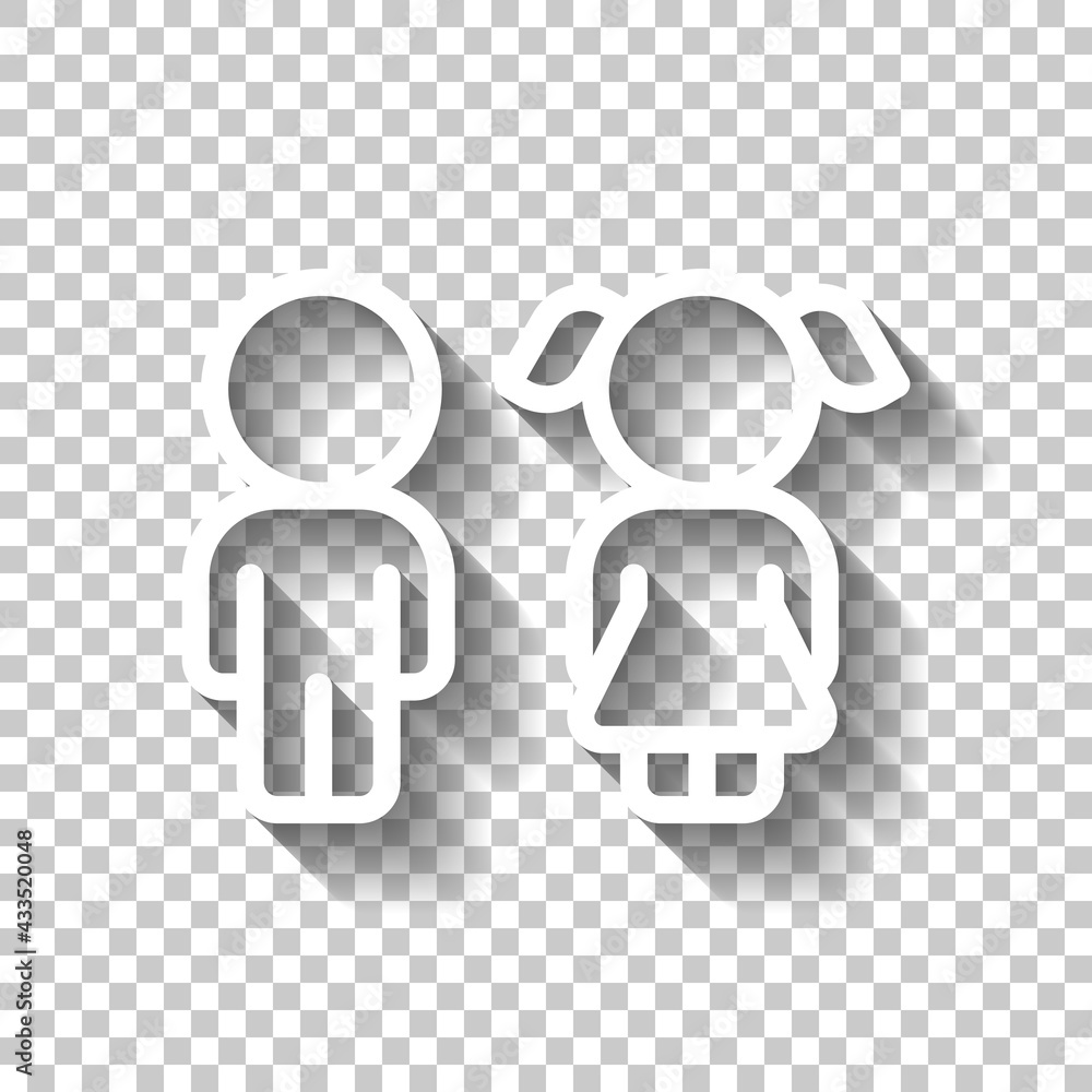 Boy and girl, two children, simple icon. White linear icon with ...